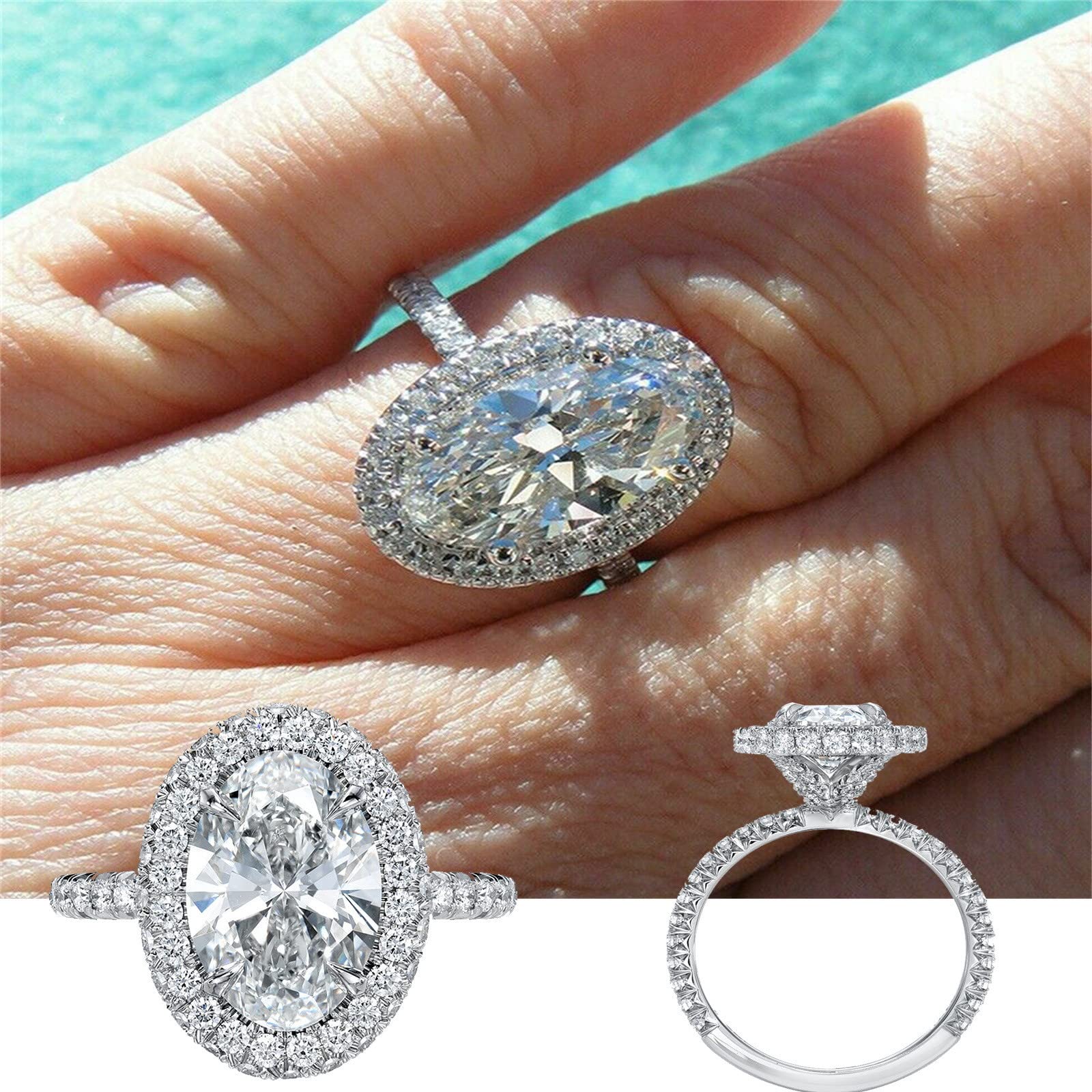 Oval Diamond Ring for Women, The Star Gazing Ring, Shaped Ring,Inlaid Zircon Female Engagement &Wedding, 9