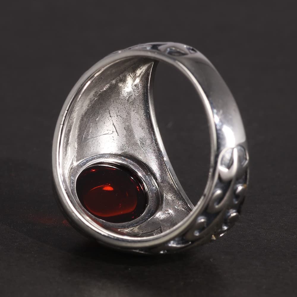 Red Garnet S925 Silver Damon salvatore heart TVD Ring Real ring For Men or woman, leaves Engraved, gemstone Fine Jewelry (9)