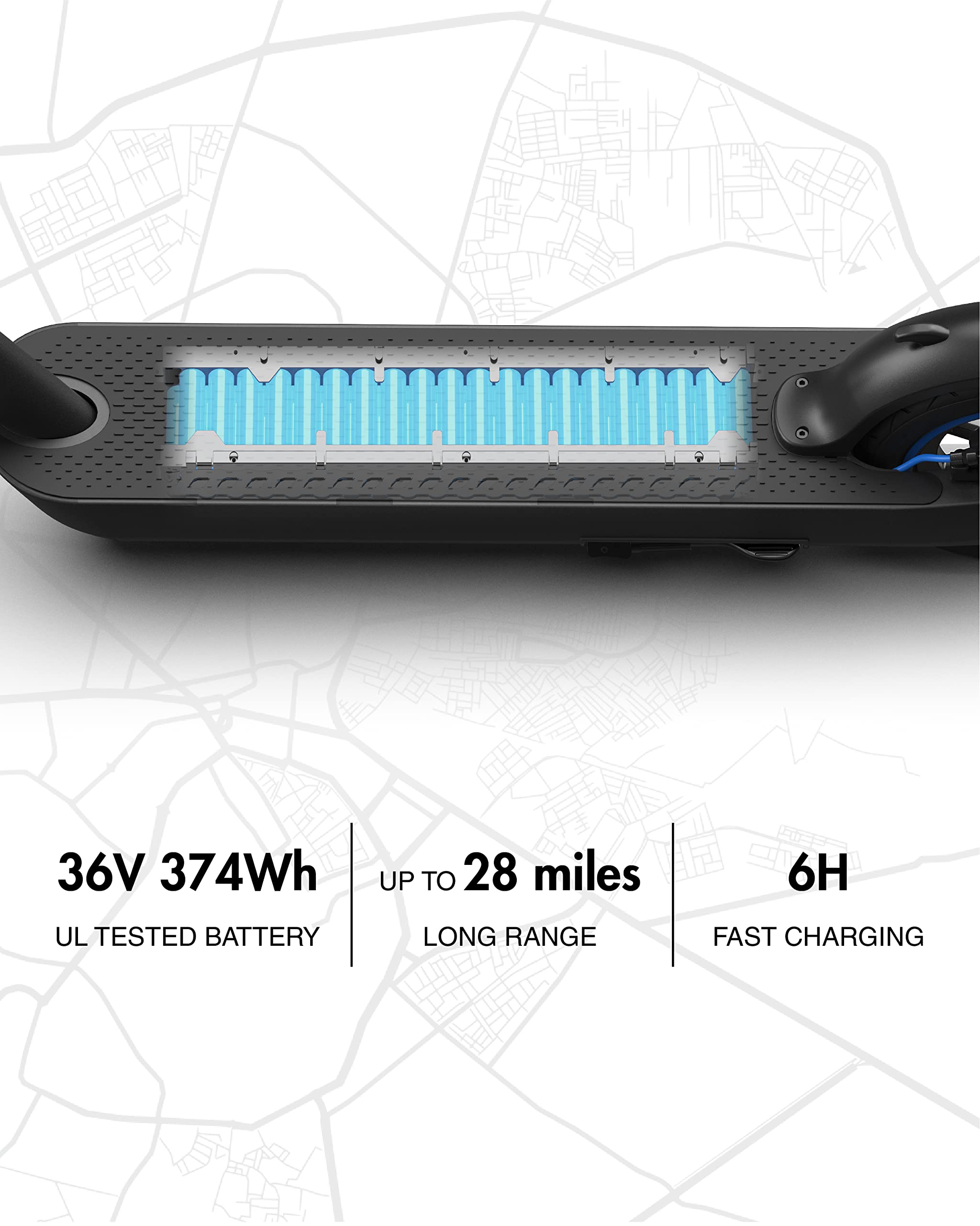 OKAI ES200E Max Electric Scooter for Adults - 9.5" Solid Tires - 25 Miles Long-Range Foldable Commuting E Scooter