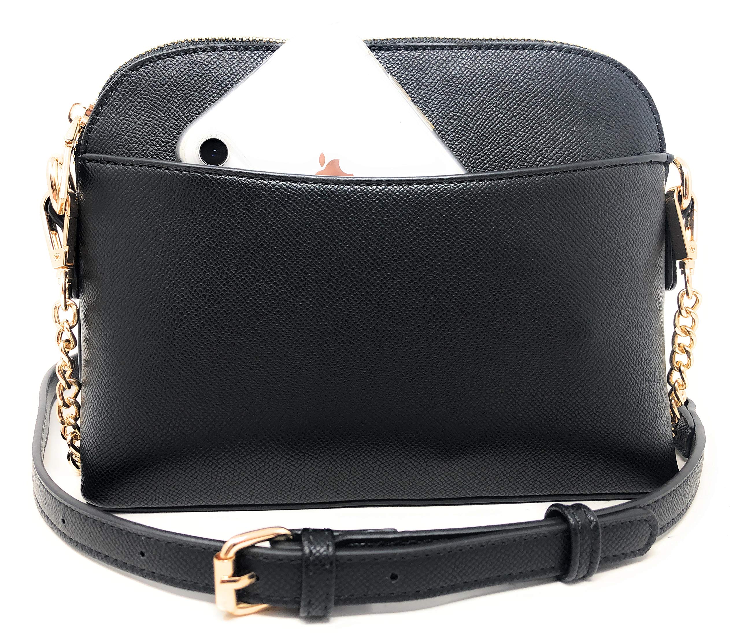 lola mae Dome Satchel Crossbody Bag for Women, Lightweight Multi Pockets Messenger Shoulder Purse Top Zipper (Black)
