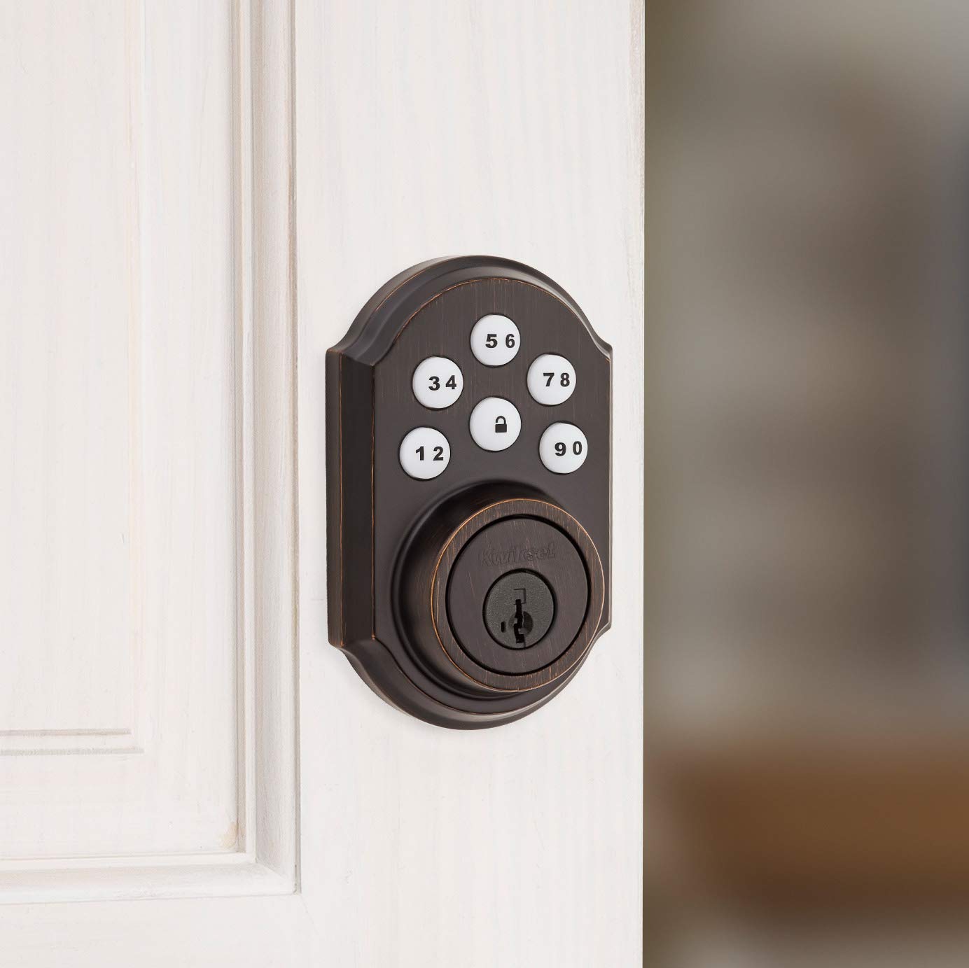 Kwikset 99100-079 SmartCode 910 Traditional Smart Keypad Electronic Deadbolt Door Lock with SmartKey Security and Z-Wave Plus, Venetian Bronze