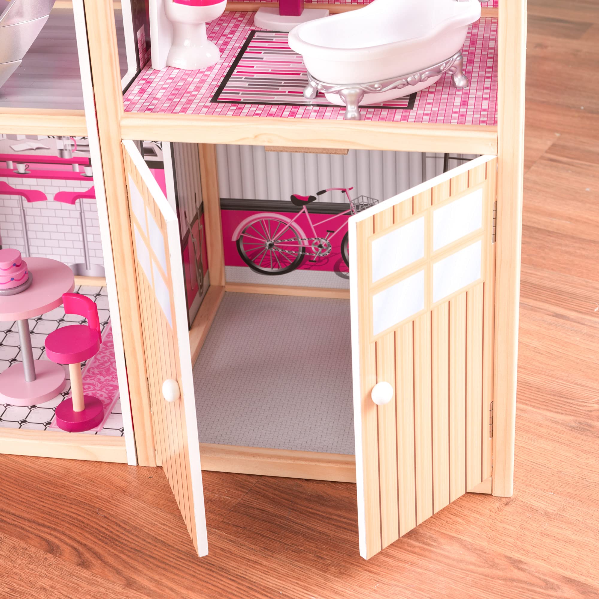 KidKraft Sparkle Mansion Wooden Dollhouse with Lights & Sounds, Swimming Pool, Balcony, Elevator and 30 Accessories, Pink, Gift for Ages 3+, Amazon Exclusive