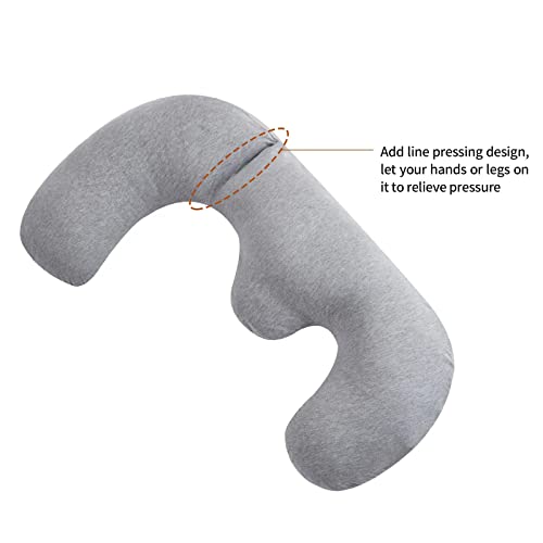 Yuantianwey J Shaped Pregnancy Pillow Maternity Body Pillow for Pregnancy,Pregnancy Pillows for Side Sleeping, Body Pillow with Jersey Cover for Head Neck Belly Support, Grey…