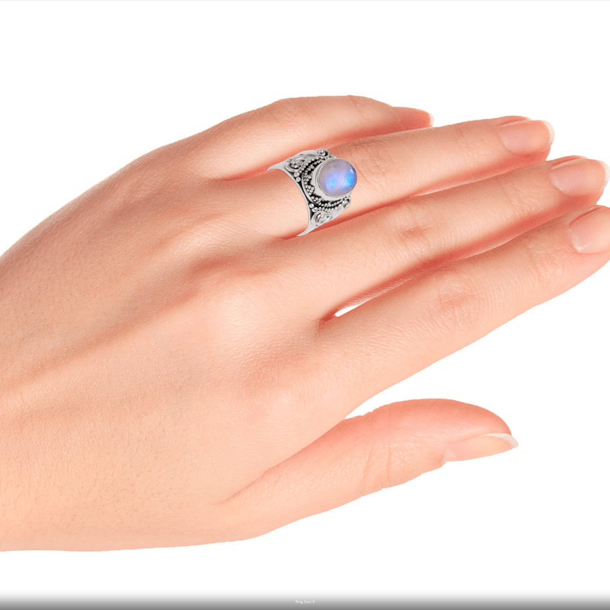 NOVICA Artisan Handmade Rainbow Moonstone Cocktail Ring Sterling Silver Single Clear Indonesia Gemstone [crownbezel 0.7 in H x 0.6 in W x 0.3 in D Band Width 8 mm W] ' Glorious Vines'