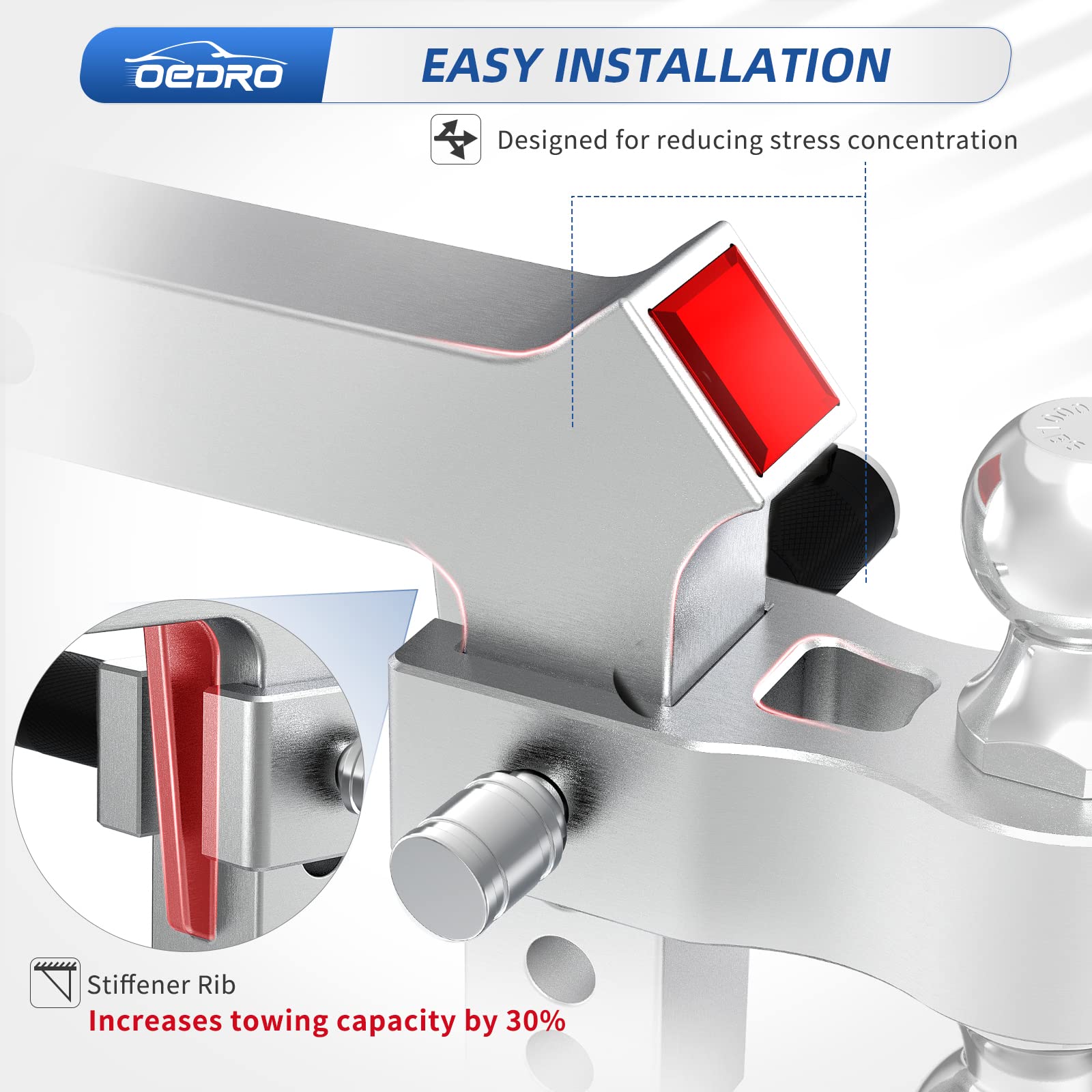 OEDRO Adjustable Trailer Hitch, 6 Inch Drop Hitch Ball Mount Fits 2 Inch Receiver, Forged Aluminum Towing Hitch, 2" & 2-5/16" Tow Balls with Double Pin Key Locks, 14,500lbs.