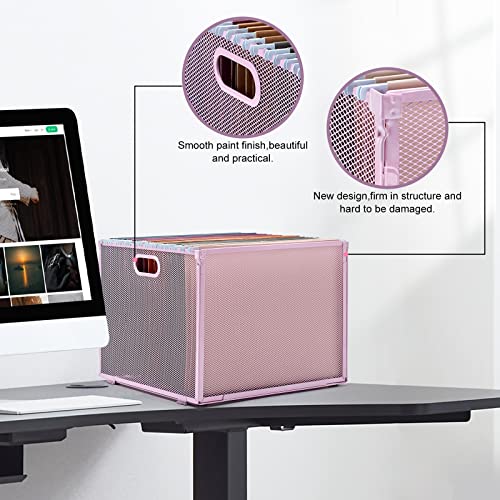 Oterri Desktop Hanging File Organizer, Portable Pink Hanging File Folder Organizer, Mesh Assembly Foldable Hanging Folder Organizer 12.2 * 12.2 * 9.8 inch for Letter Size Folders, Folders Not Included