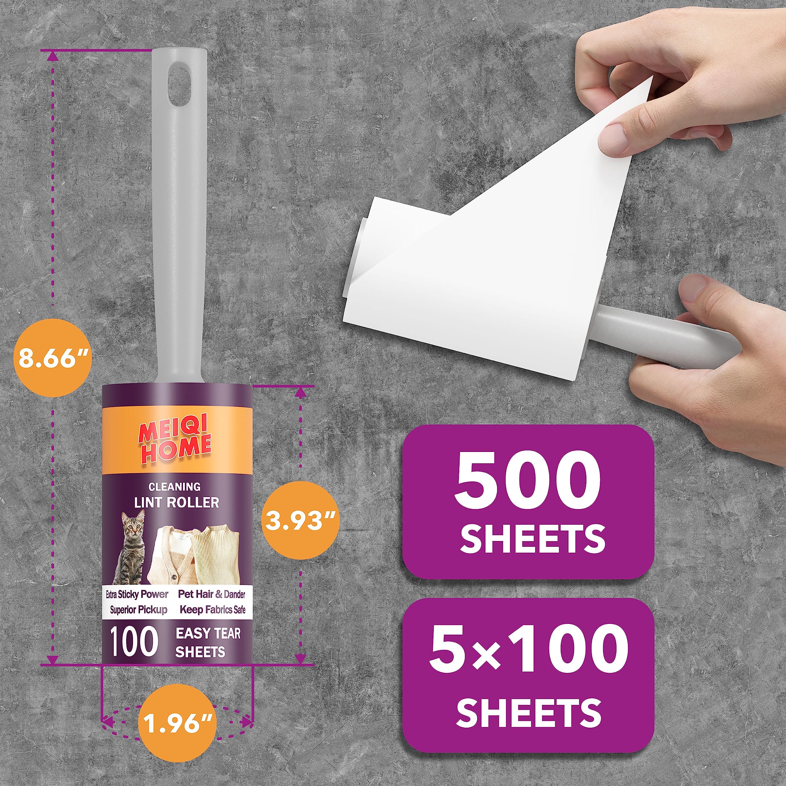 Lint Rollers for Pet Hair Extra Sticky, 500 Sheets Mega Value Set Lint Roller with 5 Upgraded Handles, 5 Rollers Portable Pet Lint Remover for Clothes, Furniture, Carpet, Dog & Cat Hair Removalā¦
