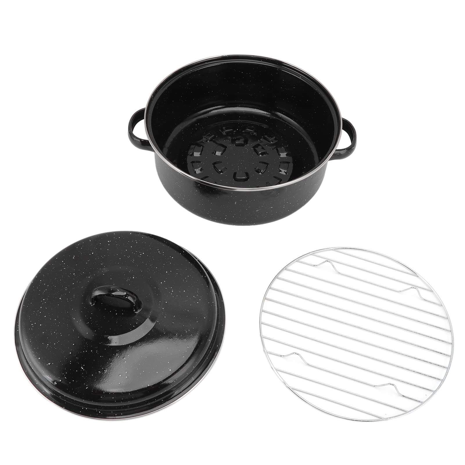 Roasting Pan, Non Stick Enamel Iron Stainless Steel Black Speckled BBQ Pot Roast Pan With Lid, Roasted Sweet Potatoes Chestnuts (Iron Cover 26cm)