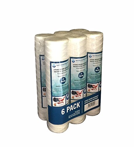 WF-SW1010 2.5-inch x 10-inch String Wound Sediment Water Filter Cartridge, fits in 10-inch standard size housings of undersink RO or filtration systems (6 Pack, 10 Micron)
