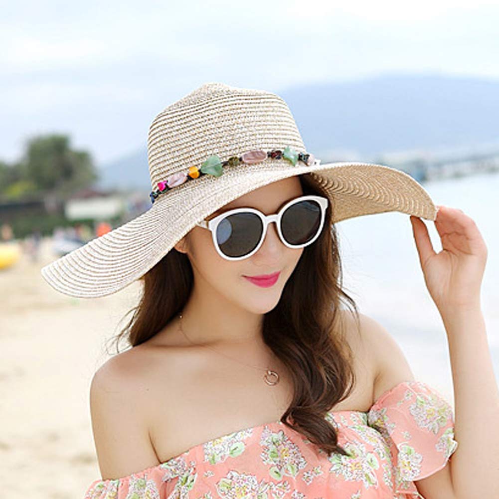 MYSNKU Womens Big Bowknot Straw Hat Large Floppy Foldable Roll up Beach Cap Sun Hat Summer UV Protection Beach Cap (Beige)