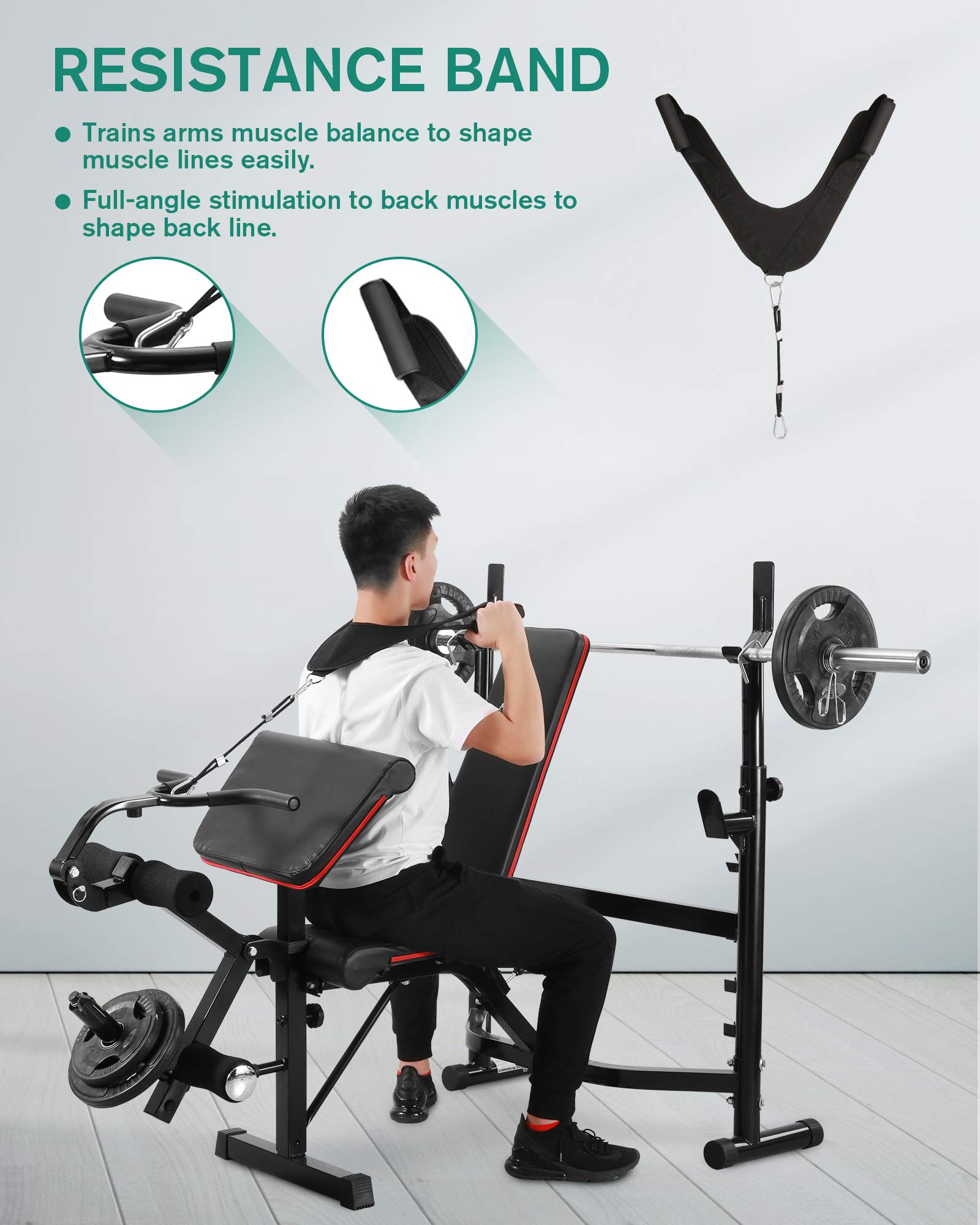 Olympic Weight Bench Adjustable Weight-Lifting Bed Exercise Bench Workout Bench with Squat Rack Leg Extension Preacher Curl Bench for Full Body Workout in Home Gym