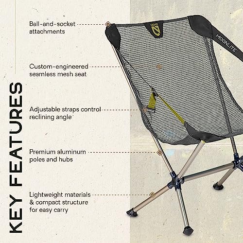 NEMO Moonlite Reclining Camp Chair | Portable Backpacking and Camping Chair with Adjustable and Foldable Options, Goodnight Grey