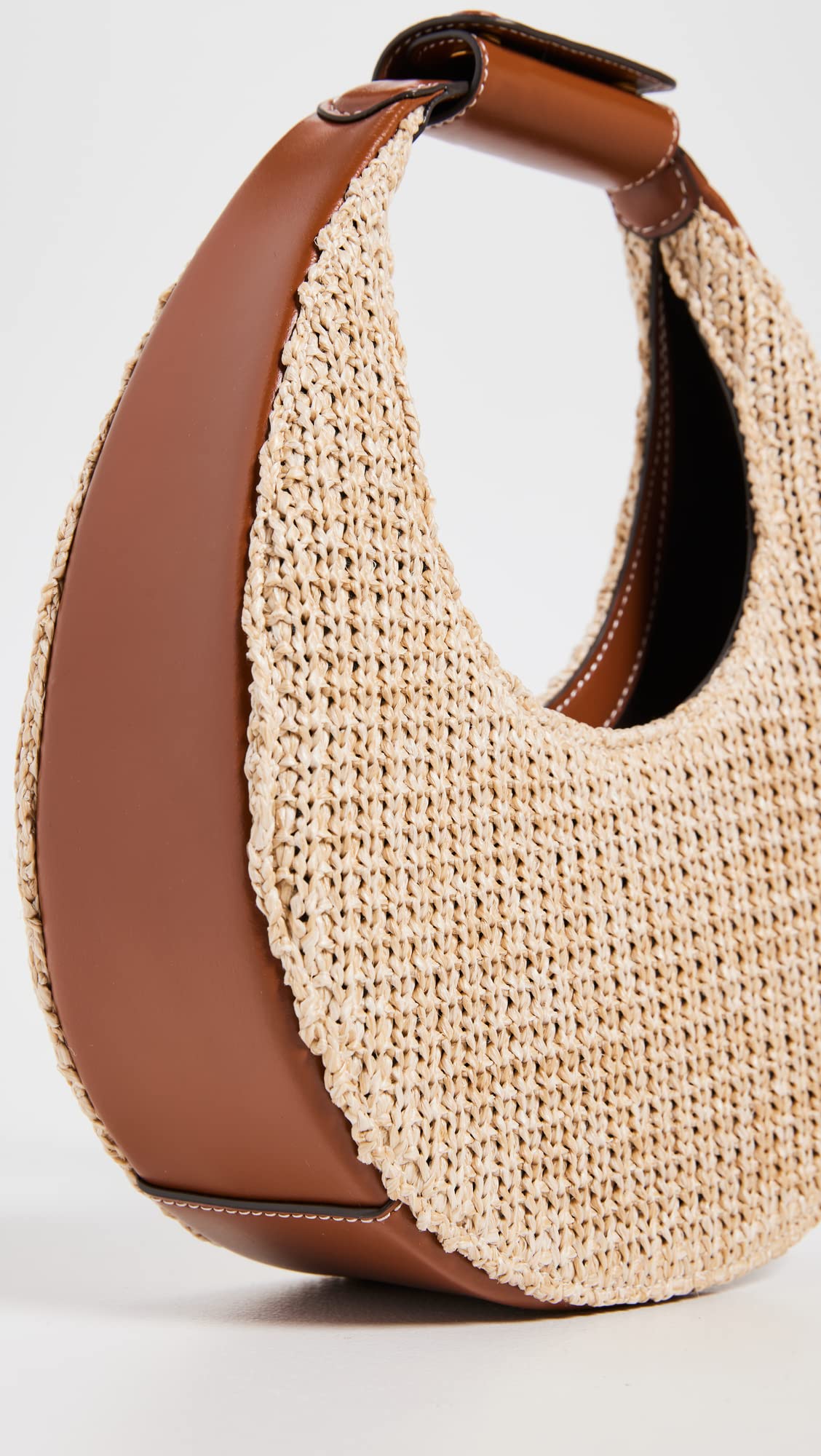 STAUD Women's Raffia Mini Moon Bag, Natural/Tan, One Size