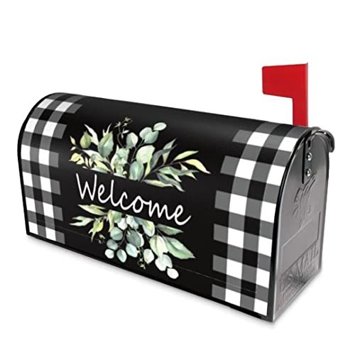 Spring Welcome Mailbox Covers Magnetic Standard Size 18" x 21", Buffalo Plaid Wreath Mailbox Covers Mail Wraps Cover Letter Post Box for Gardern Yard Outdoor Decor