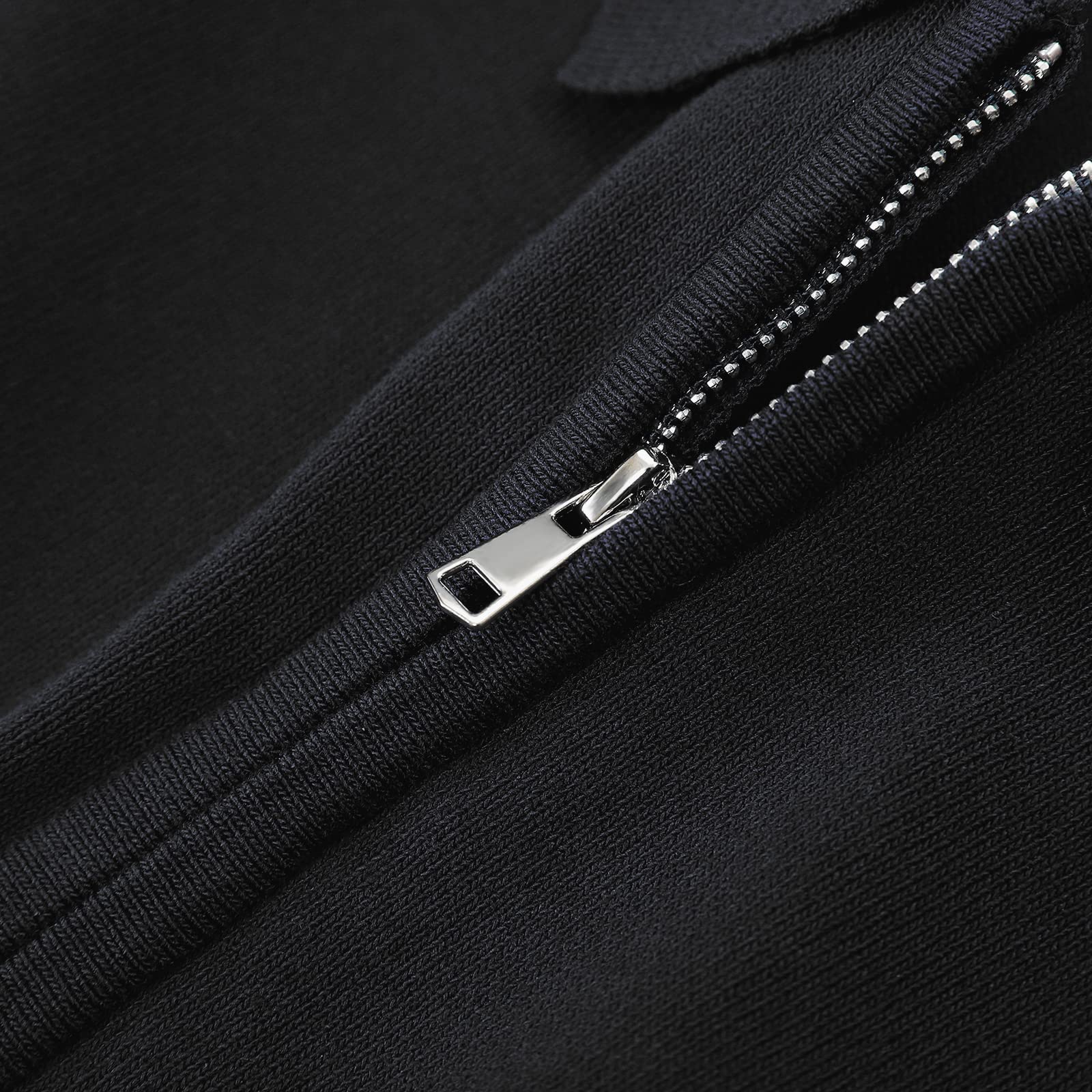 RQP Mens Zipper Polo Shirts Knit Wrinkle Free Casual Shirts Short/Long Sleeve,Stretch Fit Golf Shirts,Soft pullove,Black XL