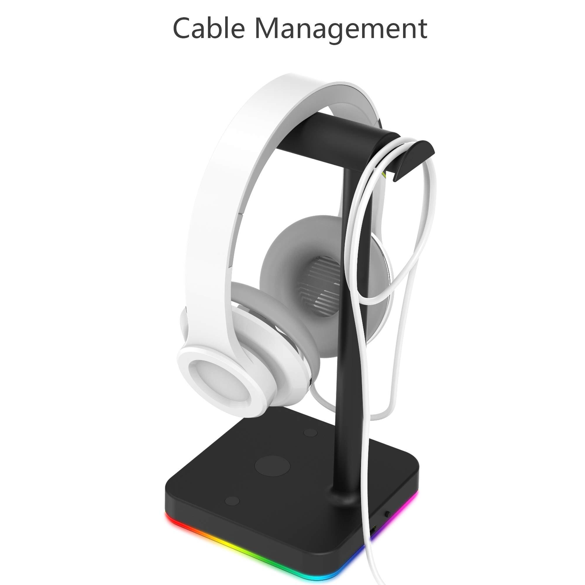RGB Headphone Stand with USB Hub KAFRI Desk Gaming Headset Holder Hanger Rack with 1 USB2.0 Extension Charging Port Extender Cord - Suitable for Gamer Desktop Table Game Earphone Accessories (Renewed)