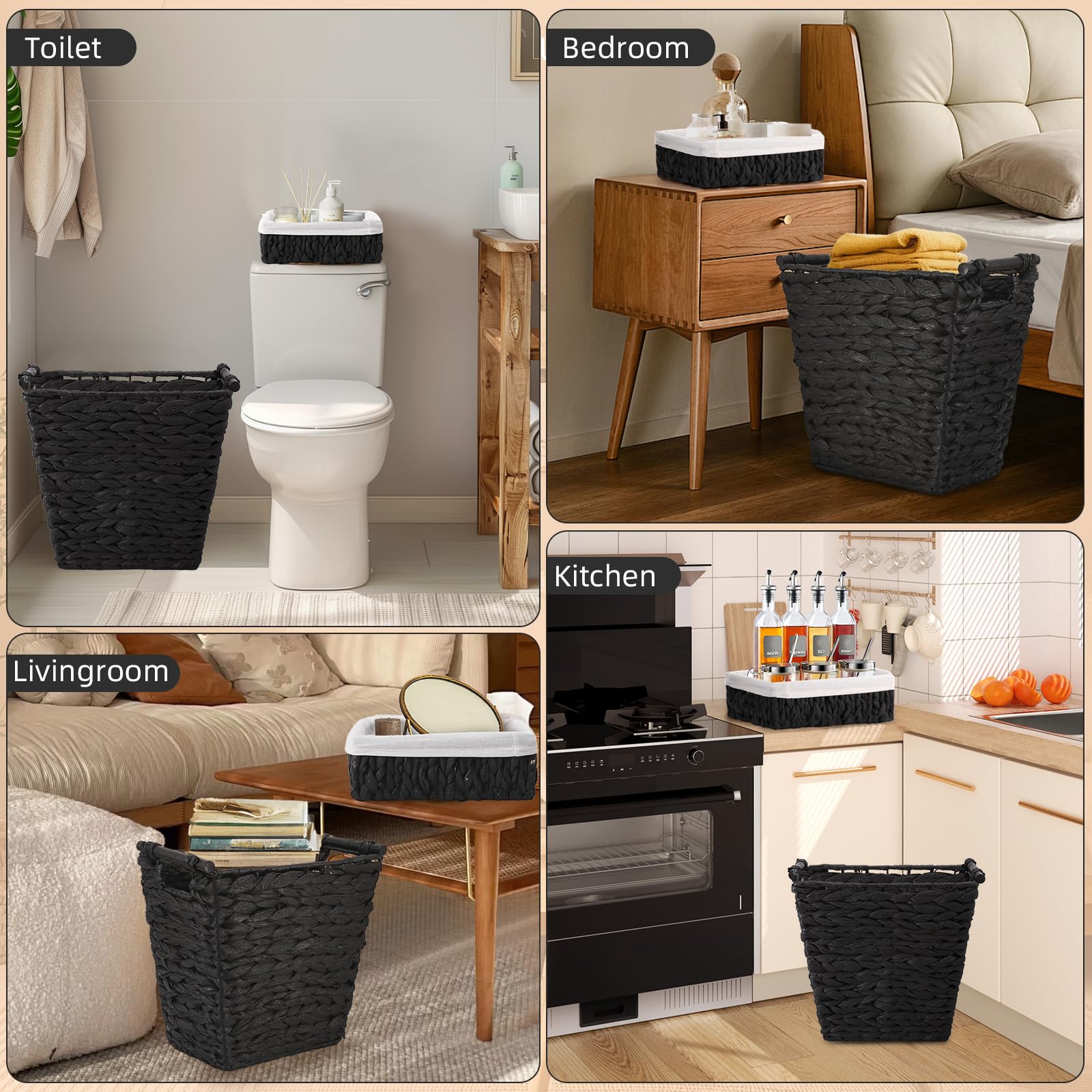XLHOMO Wicker Storage Basket 3.5Gallon Wicker Trash Can, Waterproof Wicker Basket Handwoven Brown Wicker Basket Narrow Small Trash Can with Wicker Storage Basket for Bathroom, Bedroom, Office