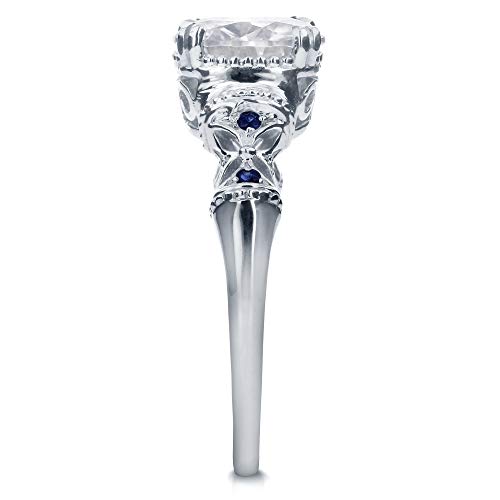 Kobelli Antique Style Cushion-cut Moissanite (GH) Engagement Ring with Blue Sapphire 1-3/4ct TGW 14k White Gold - Size 7