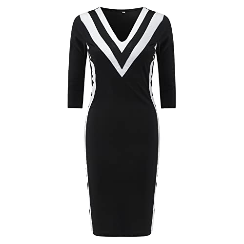 Prined Stripes Mini Dress for Women Deep V Neck Sequins 3/4 Sleeve Party Wrap Dress