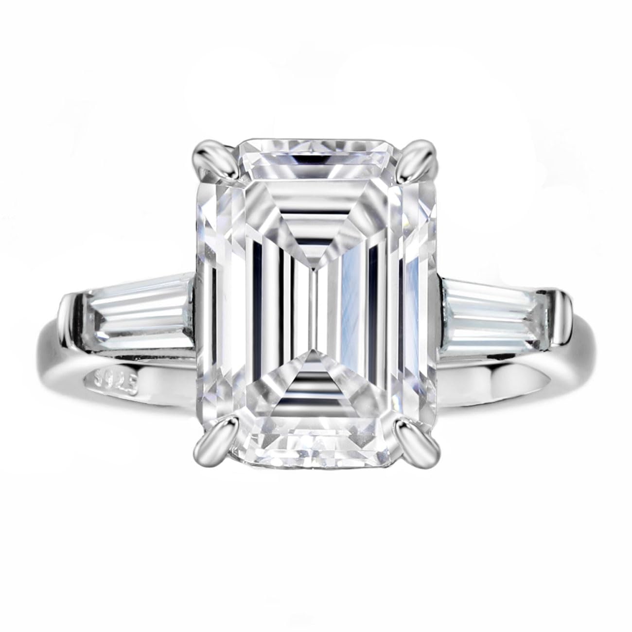 Michooyel 4.0ct Emerald Cut Women's Engagement Ring 3-Stone Simulated Diamond Promise Ring Wedding Ring 925 Sterling Silver