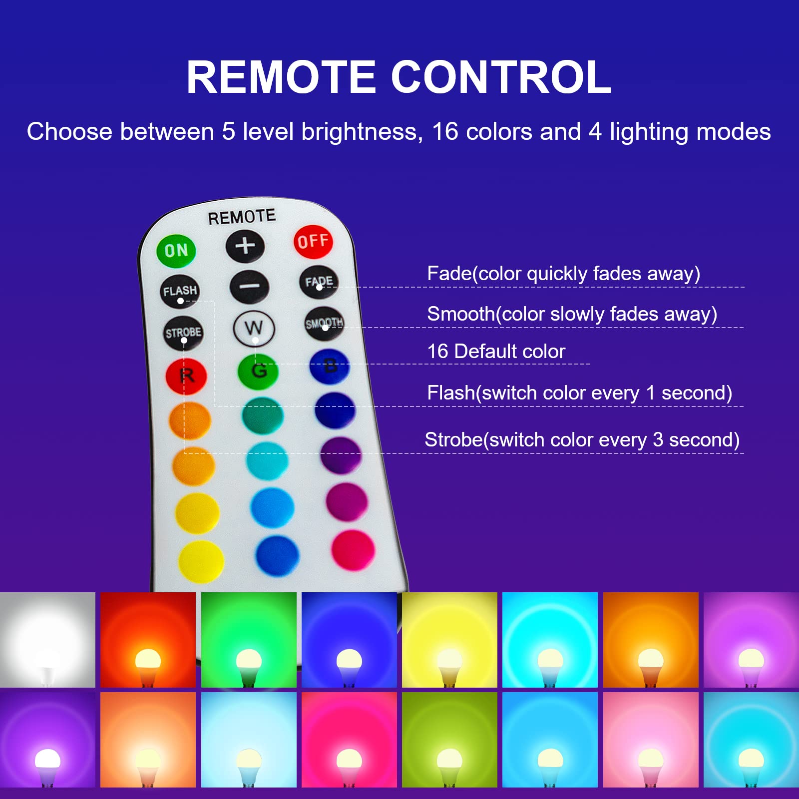 RGB Led Light Bulb with Remote, Color Changing Light Bulb, 40W Equivalent,Warm White 5W E26 Screw Base RGBW, Flood Light Bulb- 16 Color Choices - Timing Infrared Remote Control Included (2 Pack)