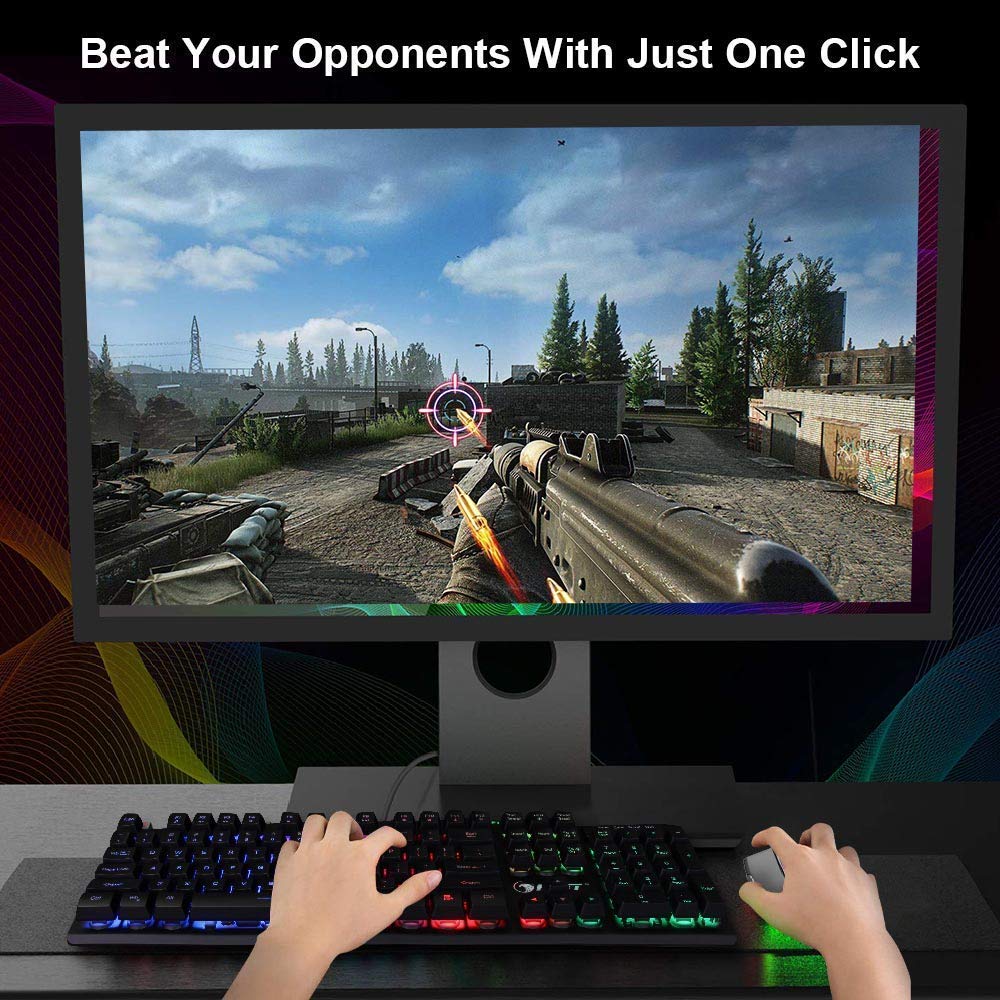 NPET Gaming Keyboard and Mouse Bundle, Backlit Wired Ergonomic Keyboard, LED Lighting Mouse with 7200 DPI for Windows Computer Gamers