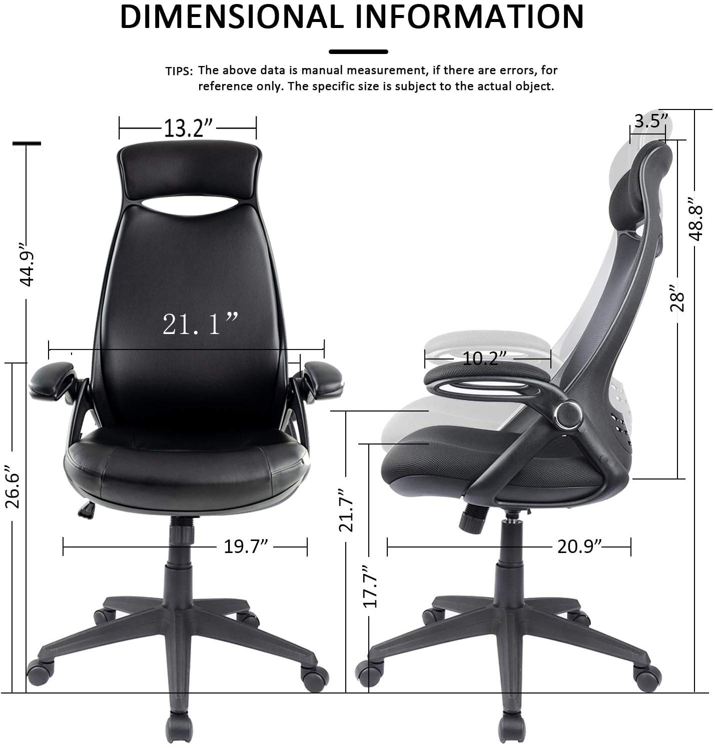 Office Chair Leather Multifunction Executive Swivel Ergonomic High-Back Task Lumbar and Headrest Support Computer Chair with Arms Desk Chair Black