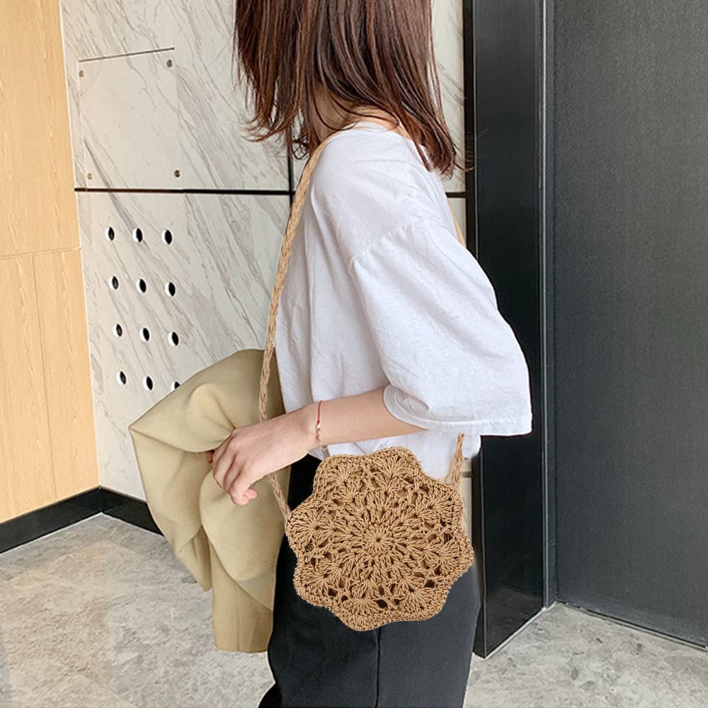 Naimo Women Straw Crossbody Purse Crochet Woven Shoulder Bag Handmade Weaving Rattan Summer Beach Bag