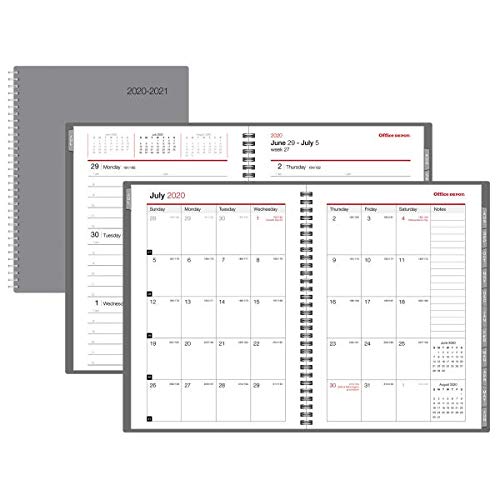 Office Depot Weekly/Monthly Academic Planner, 8-1/2" x 11", 30% Recycled, Gray, July 2020 to June 2021