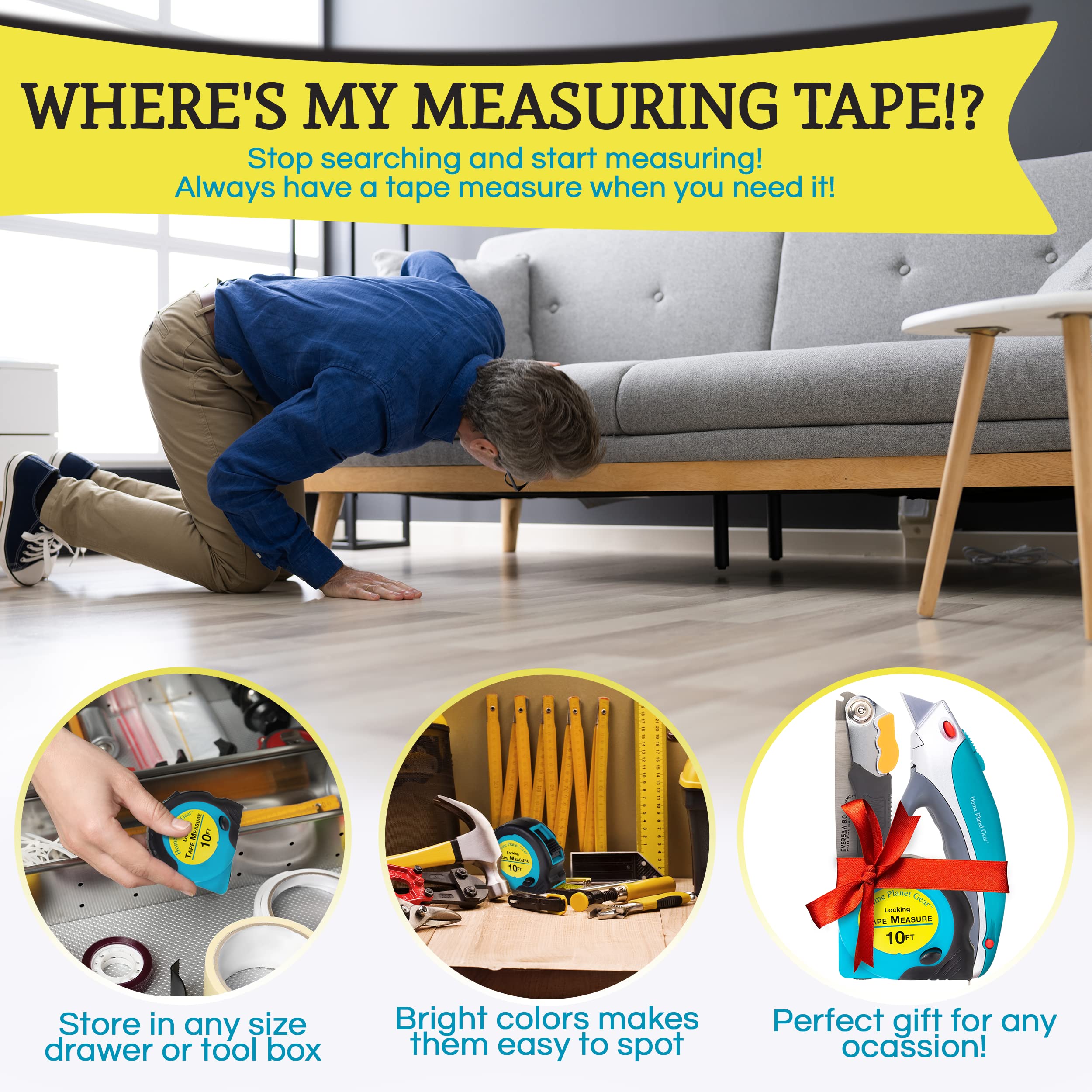 Where's My Tape Measure? 10ft Tape Measures Retractable โ 3 Pack Small Measuring Tapes โ Retractable, Fractions, Easy to Read and Easy to Find!
