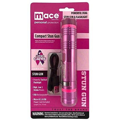 Mace Brand Compact Stun Flashlight, Features Powerful LED Light with 3 modes, Includes Belt Clip and Power Cord, Great for Self-Defense, Pink