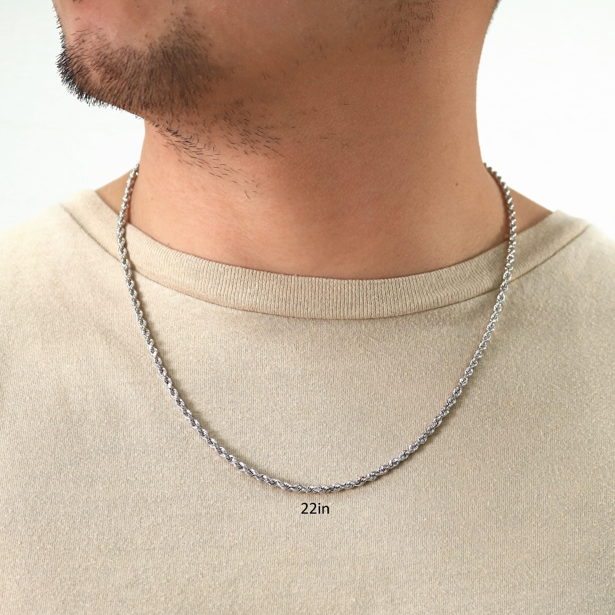 Nuragold 10k White Gold 3mm Rope Chain Diamond Cut Pendant Necklace, Mens Womens Jewelry 16" 18" 20" 22" 24" 26" 28" 30"