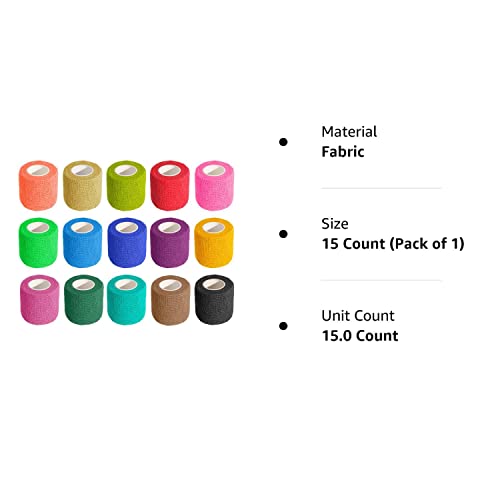 KISEER 15 Pack 2 Inch x 5 Yards Self Adhesive Bandage Breathable Cohesive Bandage Wrap Rolls Elastic Self-Adherent Tape for Stretch Athletic, Sports, Wrist, Ankle