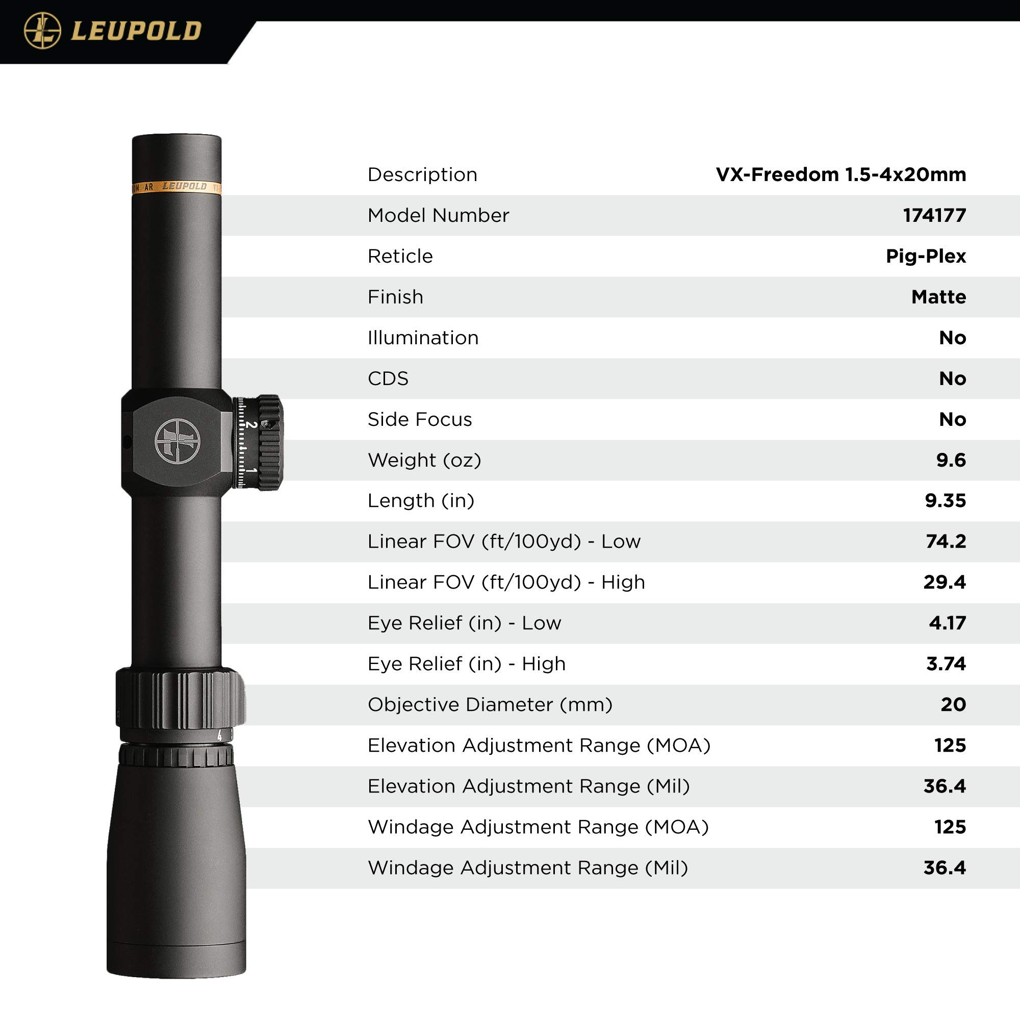Leupold VX-Freedom 1.5-4x20 (1 inch) Pig-Plex Reticle Riflescope