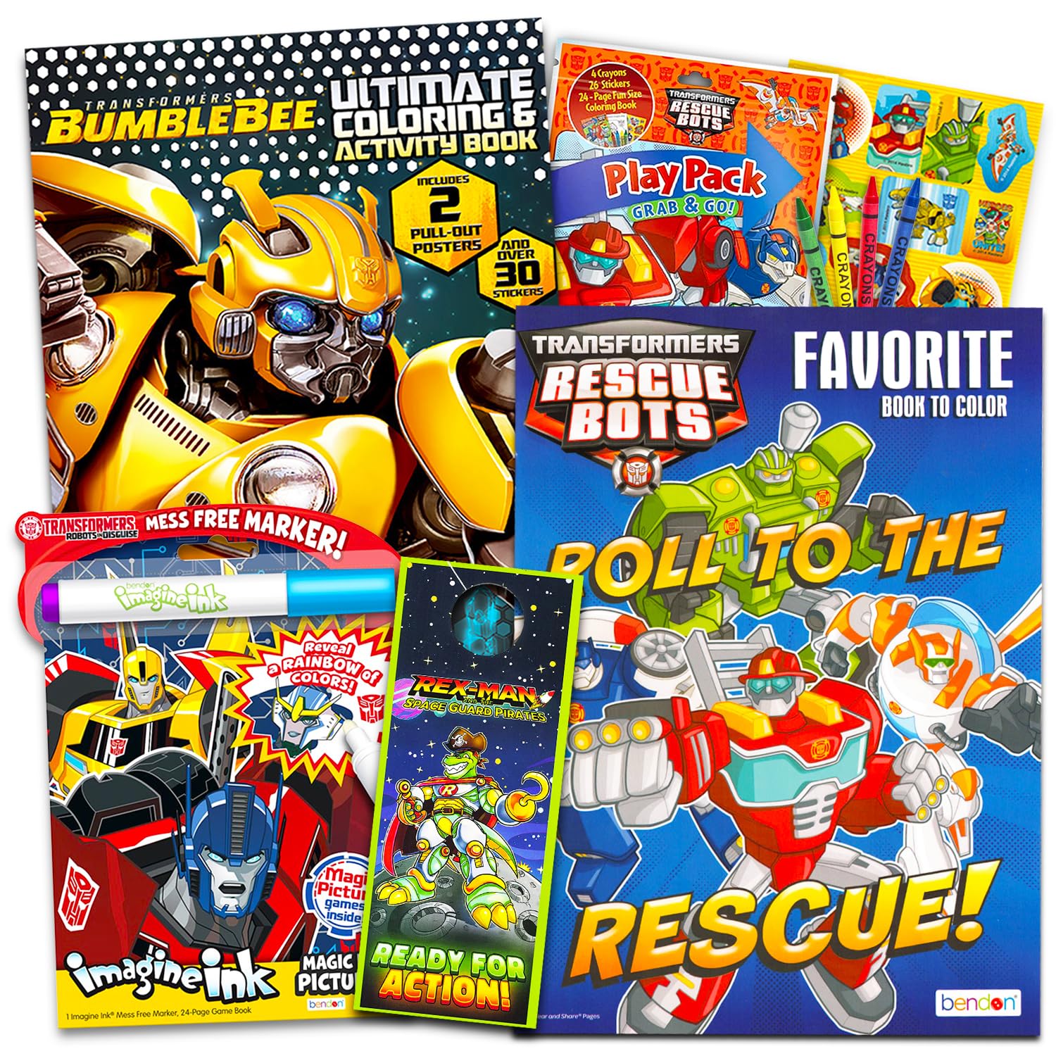 Transformers Rescue Bots Coloring and Activity Book Set - 4 Pc Bundle with Transformers Imagine Ink, Transformers Activity Book with Games, Stickers, More | Rescue Bots Coloring Book