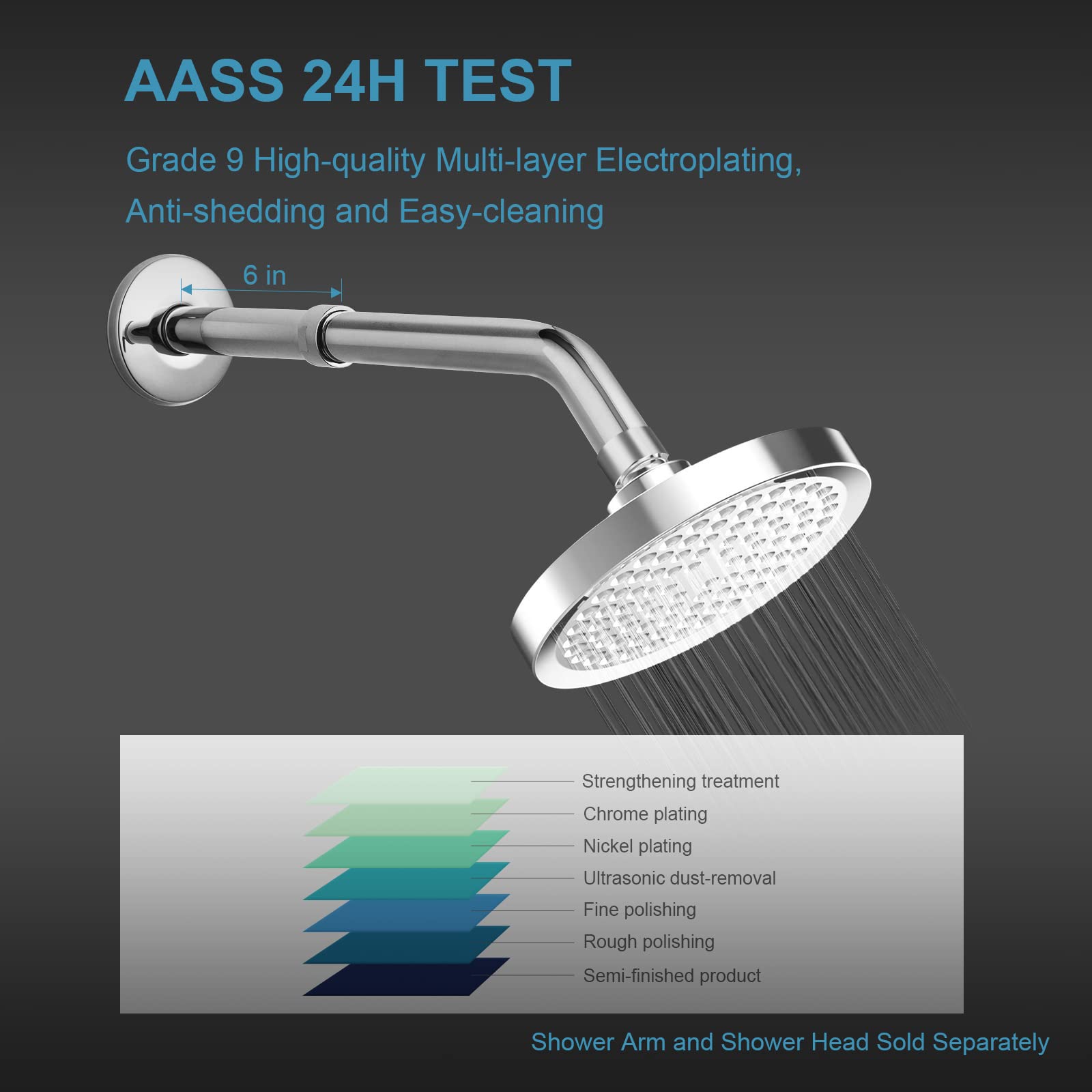 OFFO Shower Head Extension Arm, Shower Arm Extension Shower Head Extender Made of 304 Stainless Steel Shower Pipe Extension, Chrome 6 Inches