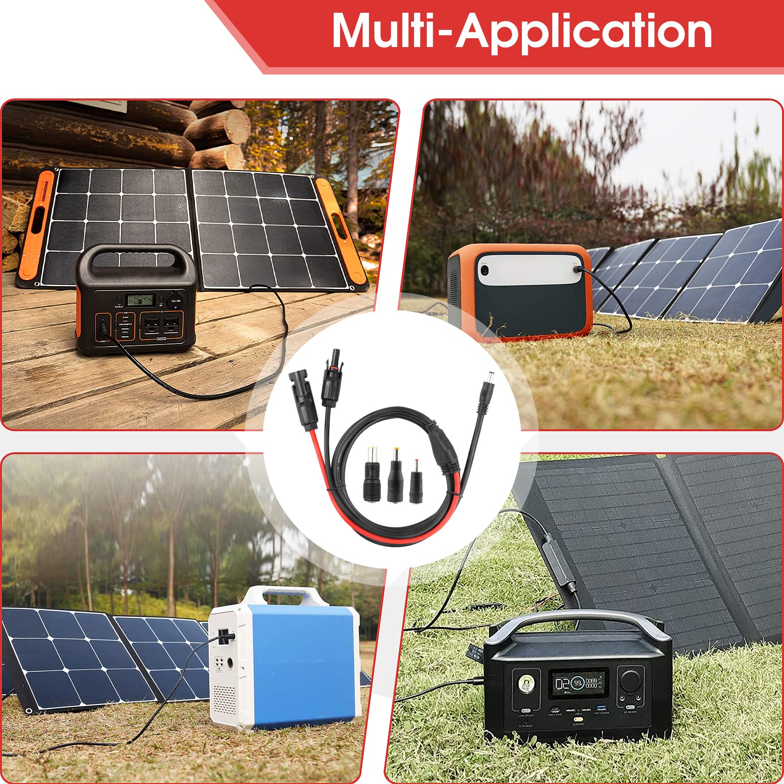 PAEKQ Solar Panel to 5.5x2.1mm Adapter Cable, DC 5.5x2.1mm Connector with DC 8mm, DC 5.5x2.5mm and DC 3.5x1.35mm Converter for Portable Power Station GZ Yeti Jackery Solar Generator- 14AWG 6Ft