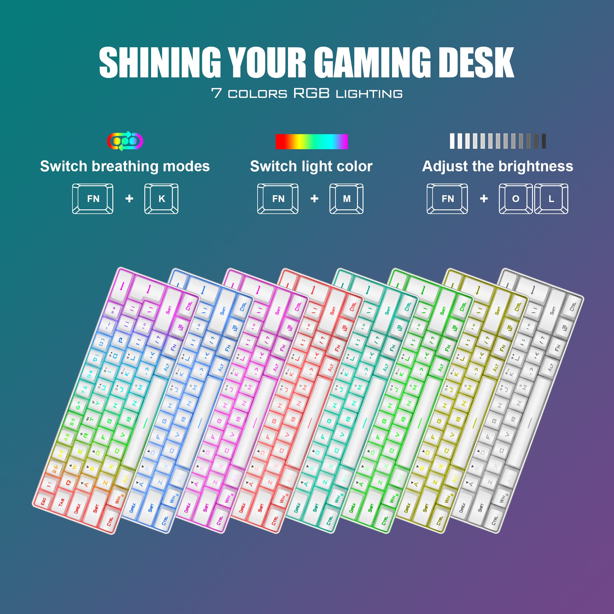 RedThunder 60% Gaming Keyboard, RGB Backlit Ultra-Compact Mini Keyboard, Quiet Ergonomic Water-Resistant Mechanical Feeling Keyboard for PC, MAC, PS4, Xbox ONE Gamer(White)