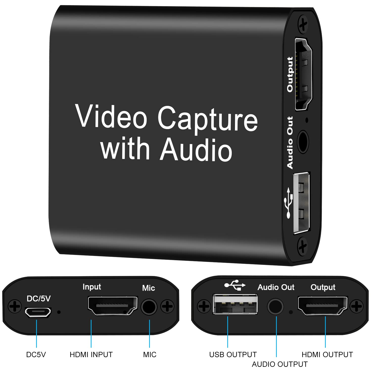 Video Capture Card, 4K HDMI to USB 3.0 Game Capture Card, Video Capture Device, 1080P HD 30FPS Broadcast Live and Record Video Audio Grabber for Streaming, Gaming, Teaching, Video Conference