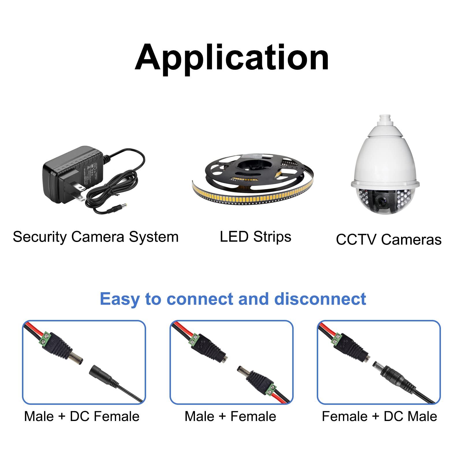 ThePoEstore 10 Pairs(5.5mm X 2.1mm) DC 12V 5A Power Plug Male and Female Barrel Plug Jack Adapter,for CCTV Security Camera LED Light Strip