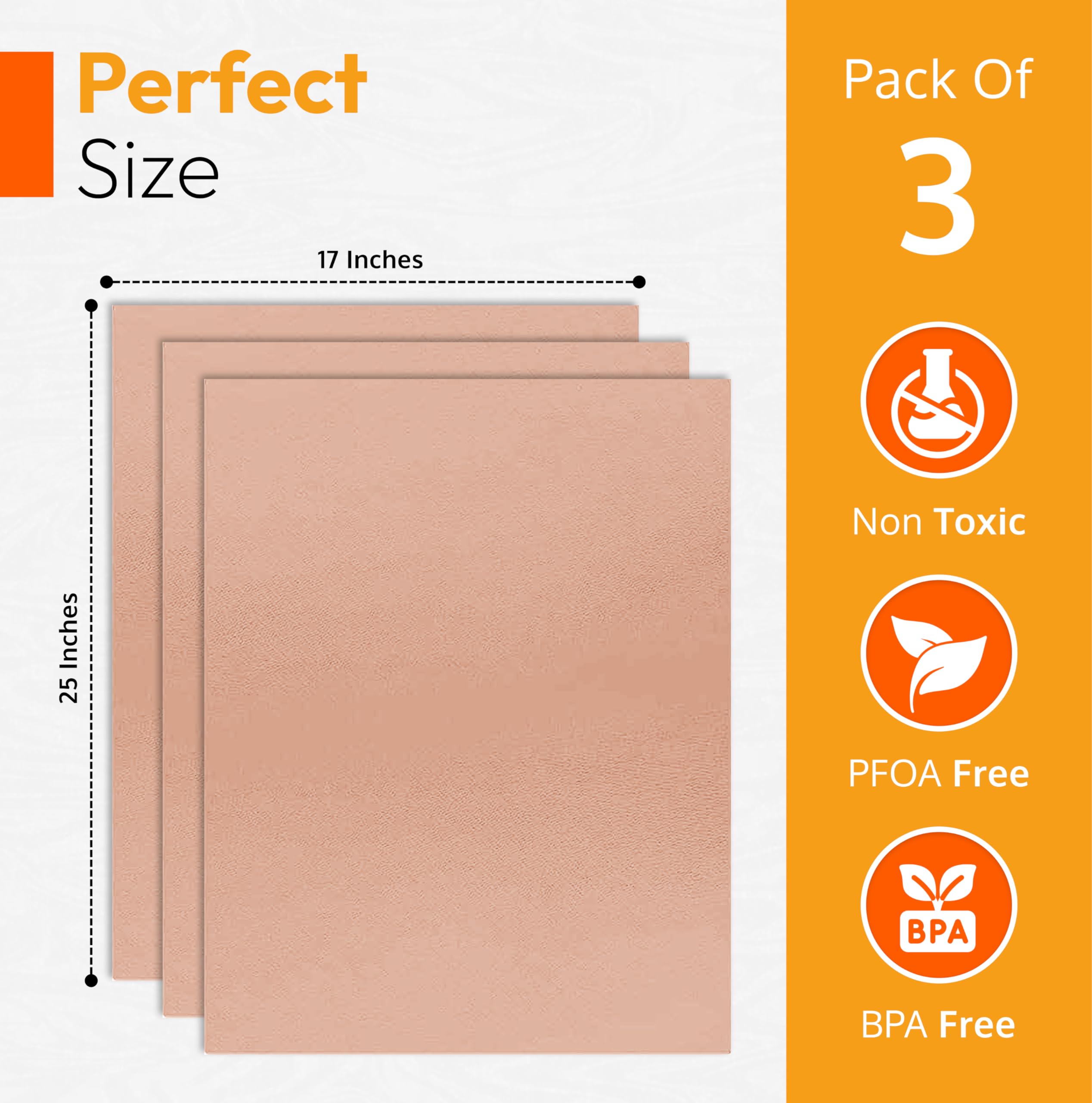 Teflon Sheets for Heat Press and Baking - Reusable PTFE Oven Liners, Premium Teflon Sheet for Baking - Heat Resistant Teflon Sheet - Food Safe, BPA & PFOA Free - Large 16" x 20β (3-Pack)