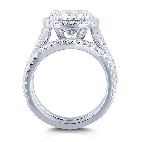 Kobelli Round Forever One Moissanite Cushion Halo Bridal Wedding Set 4 CTW 14k White Gold, 9.5