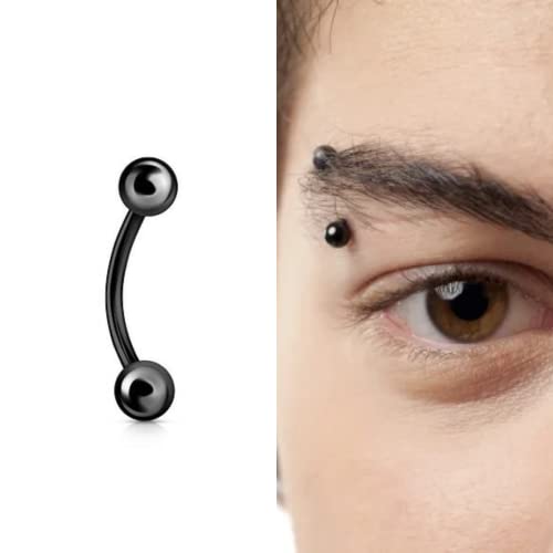 PAIR 16g 5/16" Black Titanium Surgical Steel Curved Barbell Eyebrow Ring Studs Style 88888-168