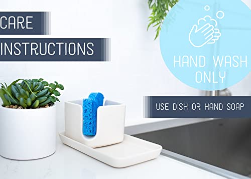 Nat & Jules Kitchen & Bathroom 8 x 4.5 Ceramic Sink Caddy Set of 2 - Stylish Household Essentials for Organization and Storage for Shower, Mudroom, Bath & Kitchen Counter Sink, Cream