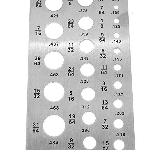 SQXBK Drill Gauge Stainless Steel Drill Bit Size Checker Plate Measuring Tool for 1/16Inch to 1/2Inch Size Bits 29 Holes
