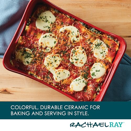 Rachael Ray Solid Glaze Ceramics Bakeware / Lasagna Pan / Baker, Rectangle - 9 Inch x 12 Inch, Red