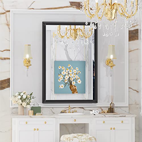 Vosuja 24x36 Inch Black Bathroom Mirrors for Wall, Metal Framed Wall Mirrors with Non-Rusting Aluminum Alloy Metal Frame,Tempered Glass, Rectangle Wall Mounted Mirror (Horizontal/Vertical)