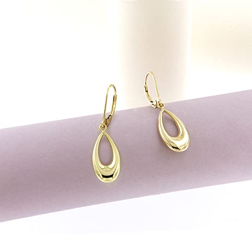 Lucchetta - 14K Gold Dangle Earrings with Oval Hoop Teardrop Leverback Drop