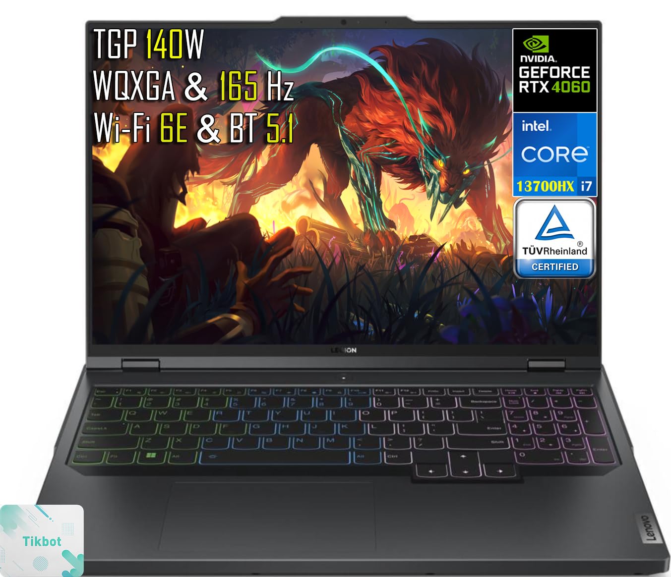 Lenovo Legion Pro 5i 16" LCD Gaming Laptop, 16" WQXGA 165Hz IPS Display, Intel Core i7-13700HX, GeForce RTX 4060 (TGP 140W), Win 11 Home, W/Mouse Pad (32GB RAM | 1TB PCIe SSD)