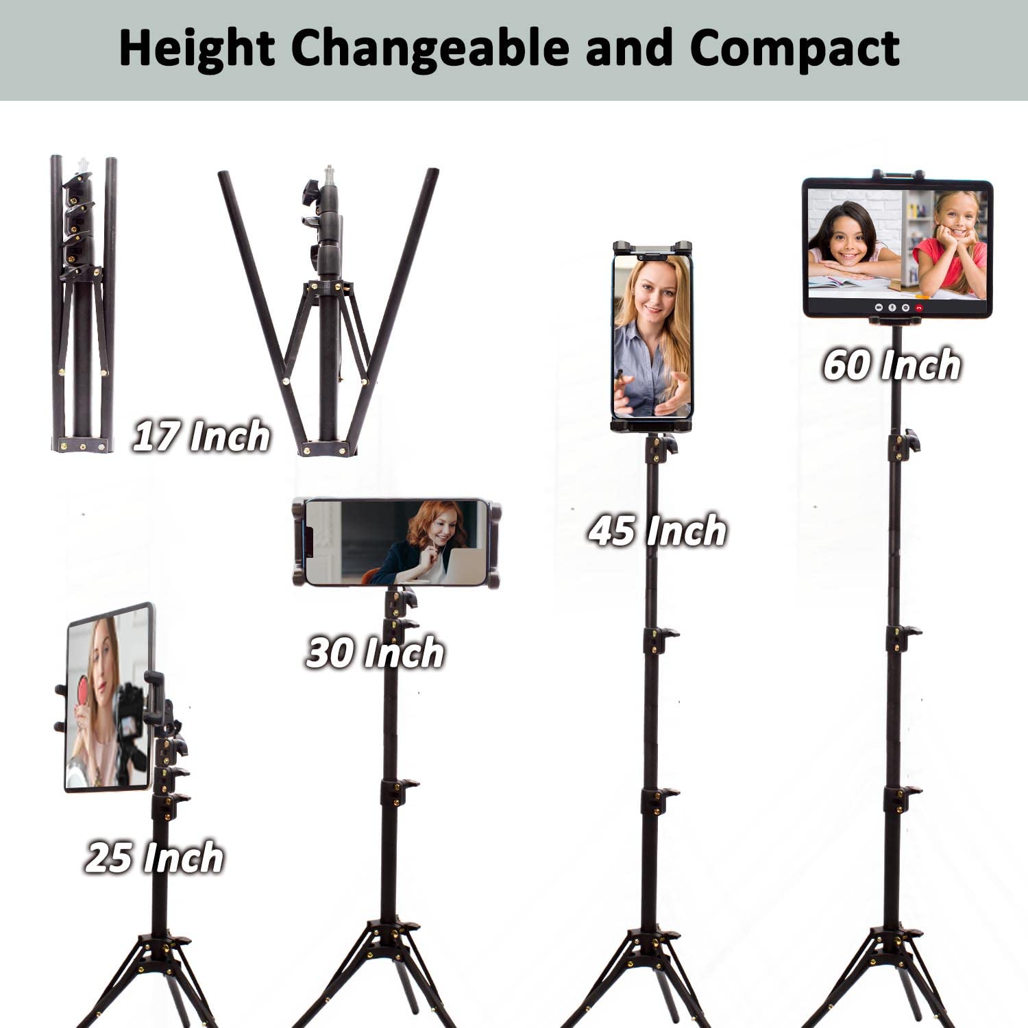 Tablet Floor Tripod, Cell Phone Floor Stand, iPad Holder Stand with Adjustable Height and 360° Rotating Tripod iPad Mount for iPad Mini Pro 12.9/9.7/11, Air, iPhone, 4.7-13" Tablet Cell Phones